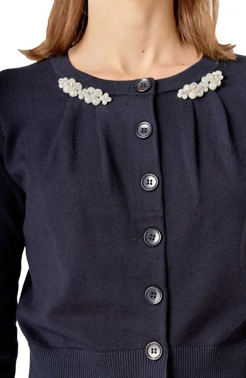 English Factory Pearly Bead & Rhinestone Cardigan