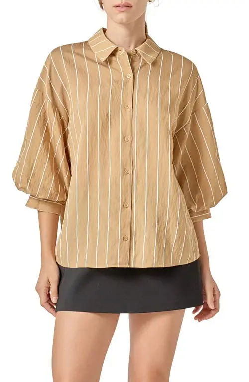 English Factory Striped Balloon Sleeve Shirt - Tan/white