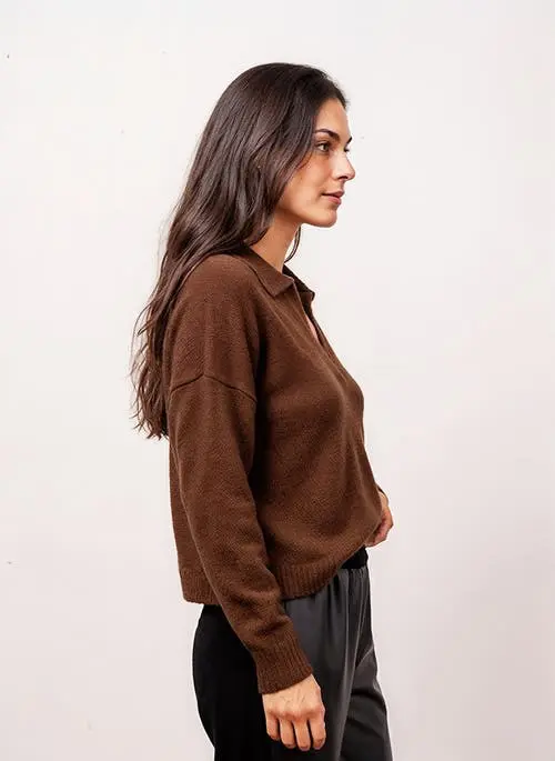 Central Park West Robbie V-neck Polo - Chocolate