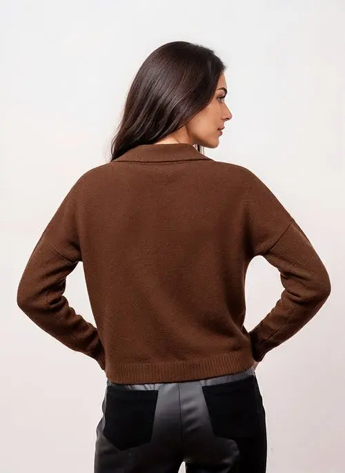 Central Park West Robbie V-neck Polo - Chocolate
