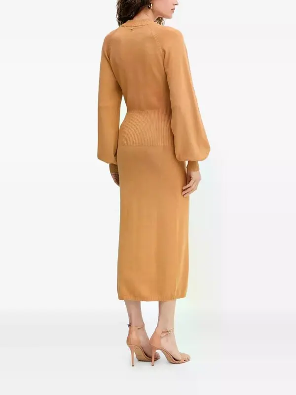 SILVIAN HEACH Ribbed Balloon-sleeve Midi Dress - Neutrals