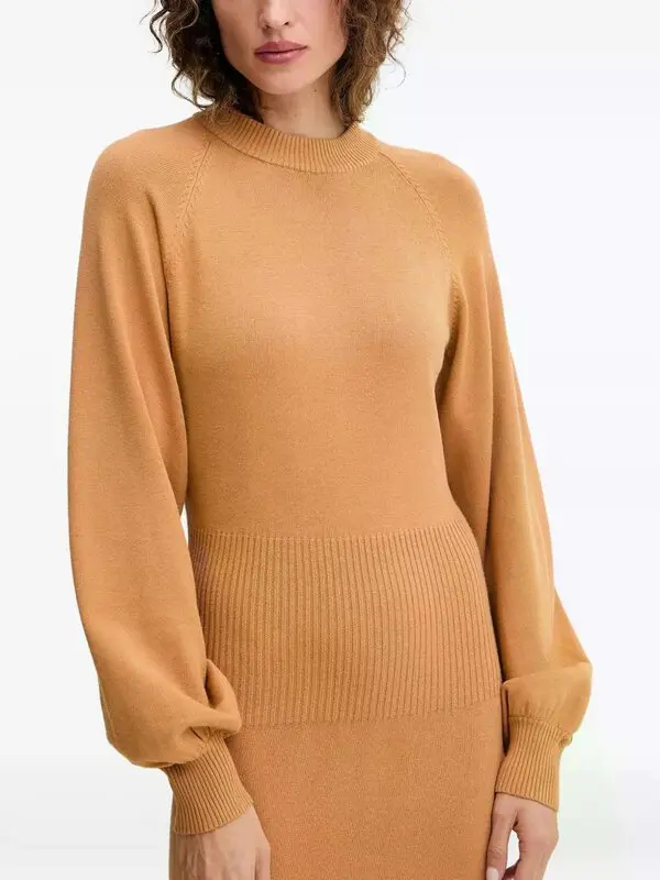 SILVIAN HEACH Ribbed Balloon-sleeve Midi Dress - Neutrals