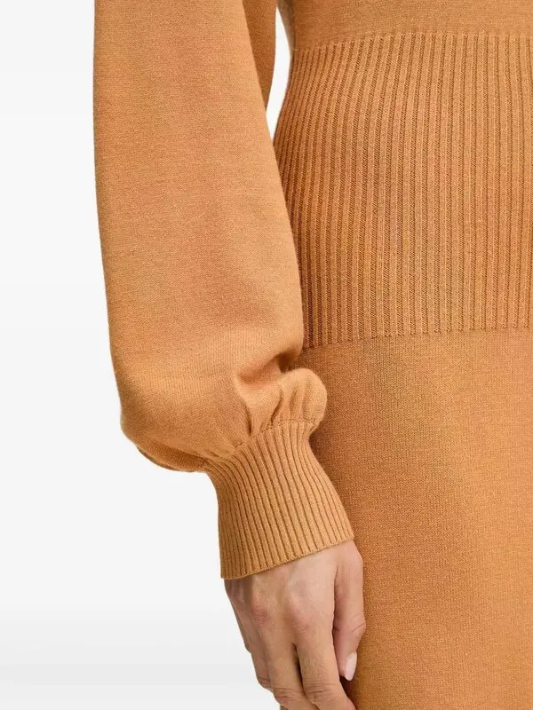 SILVIAN HEACH Ribbed Balloon-sleeve Midi Dress - Neutrals