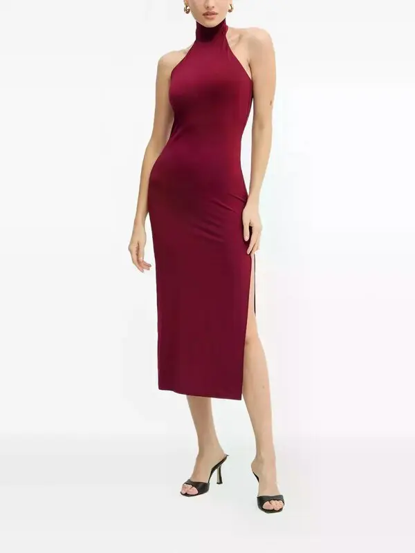high neck side slit dress Round Neck Pleated Short Sleeve Maxi Dress main image 0