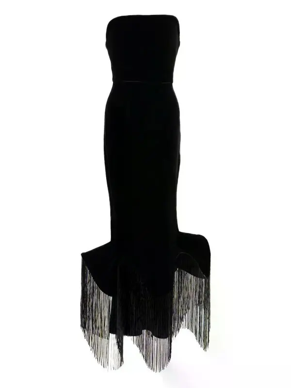 ana radu black dress Ana Radu Long-sleeve Fringed Dress