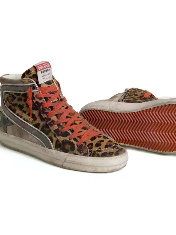 GOLDEN GOOSE Slide Limited Edition High-top Sneakers In Leopard Print Pony Skin