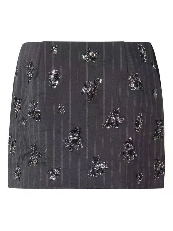 Simkhai Pinstripe Embellished Mini Skirt - Grey