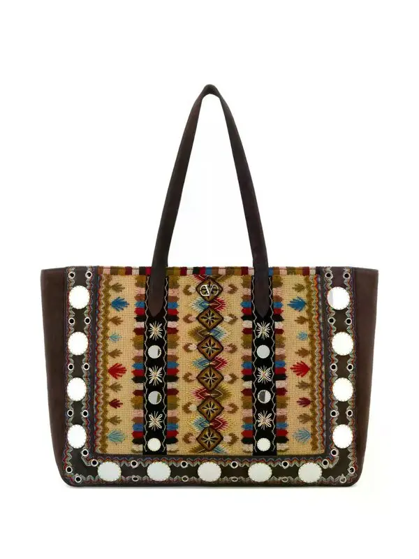 Valentino Garavani Nellcôte Embroidered Tote Bag - Brown