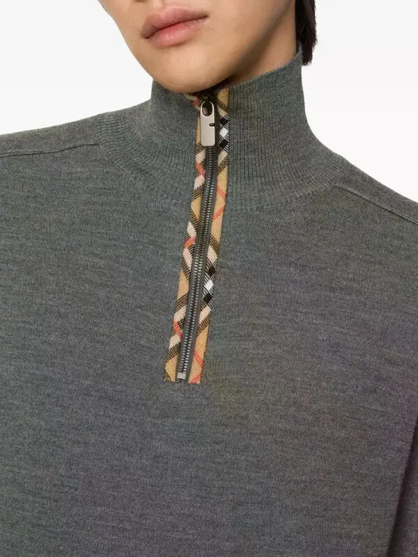Burberry Check Trim Half-zip Sweater - Grey