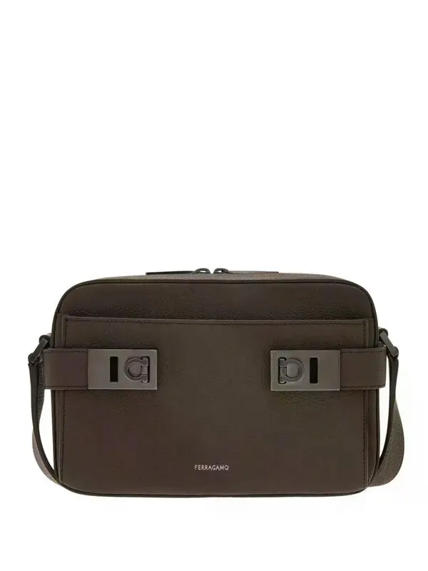 FERRAGAMO Gancini-buckle Leather Messenger Bag - Brown