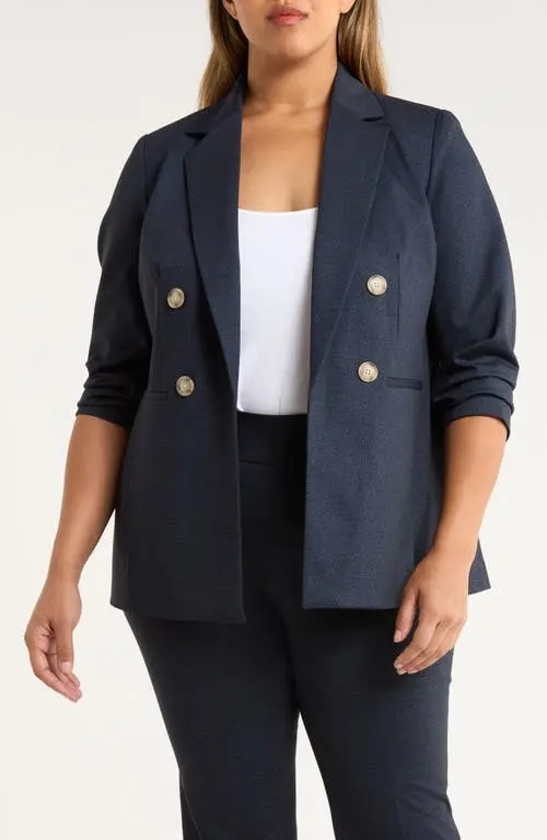 Anne Klein Double-breasted Longline Jacket - Mid Blue