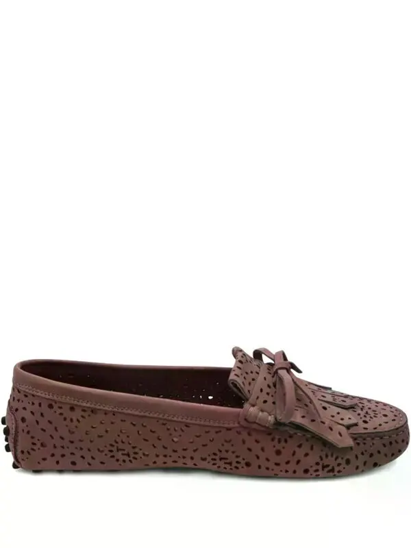 TOD'S Laser Cut Bow Loafers - Brown