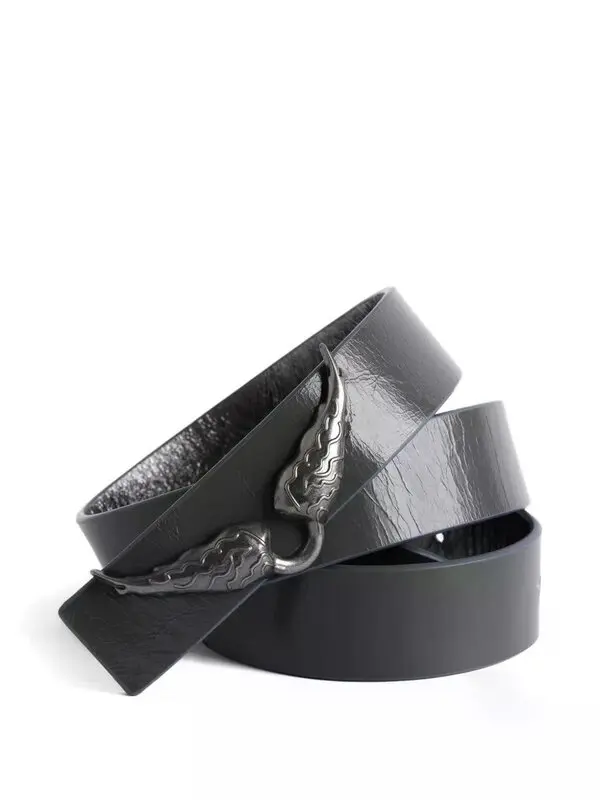 Zadig&Voltaire Rock Reversible Leather Belt With Signature Wing Buckle - Grey