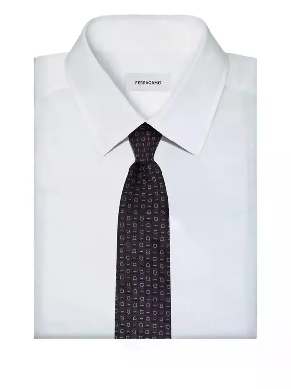 FERRAGAMO Silk Jacquard Gancini Monogram Tie - Black