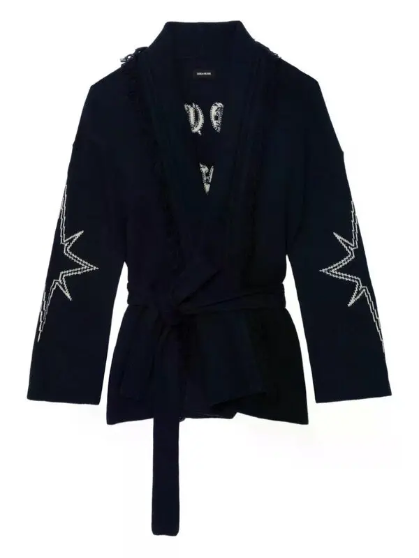 Zadig&Voltaire Alpa Coat With Intarsia Star Motif And Fringed Trim