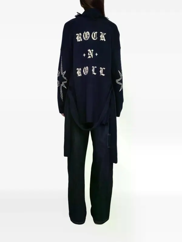 Zadig&Voltaire Alpa Coat With Intarsia Star Motif And Fringed Trim