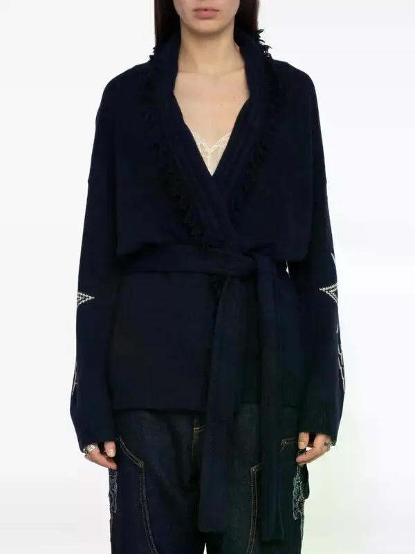 Zadig&Voltaire Alpa Coat With Intarsia Star Motif And Fringed Trim