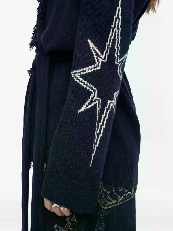 Zadig&Voltaire Alpa Coat With Intarsia Star Motif And Fringed Trim