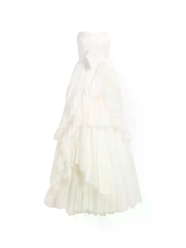 Jenny Packham Antonia Ruffled Bow Dress - White