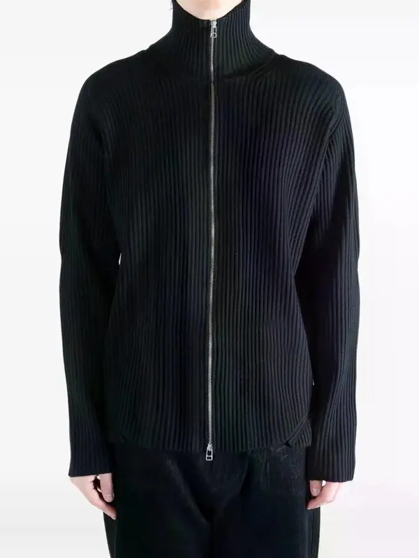 OMAR AFRIDI Zip-up Ribbed Cardigan - Black