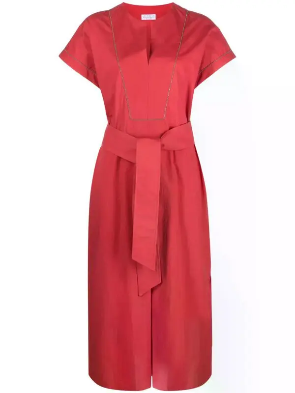 Brunello Cucinelli Cap-sleeve Belted Cotton Dress - Red