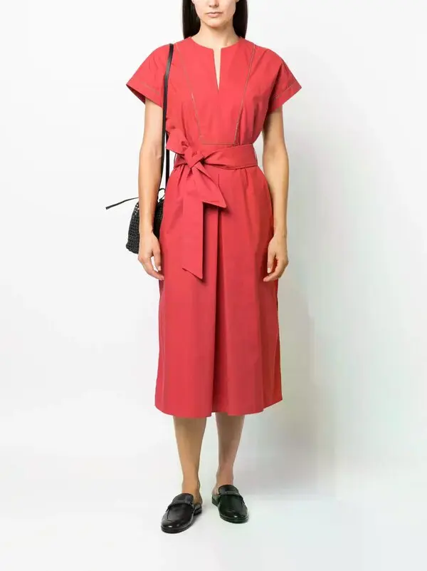 Brunello Cucinelli Cap-sleeve Belted Cotton Dress - Red
