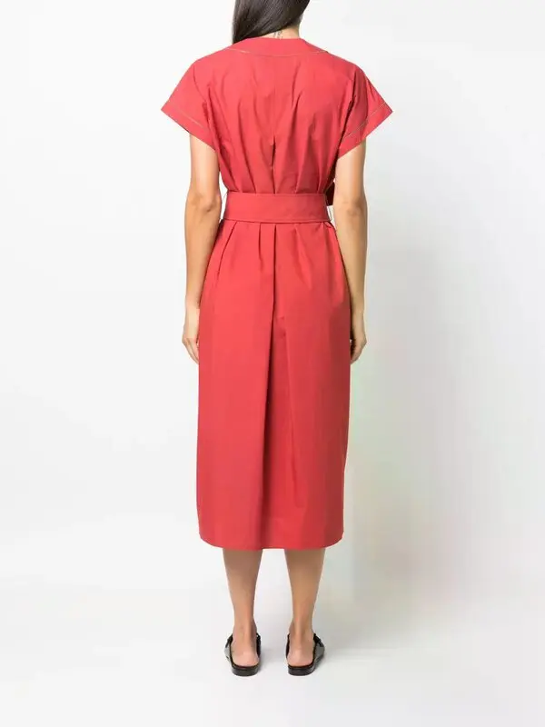 Brunello Cucinelli Cap-sleeve Belted Cotton Dress - Red