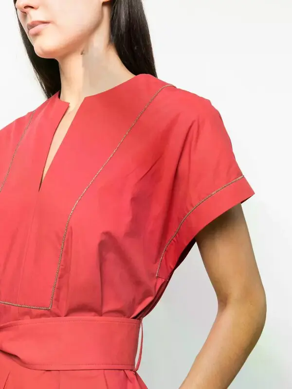 Brunello Cucinelli Cap-sleeve Belted Cotton Dress - Red