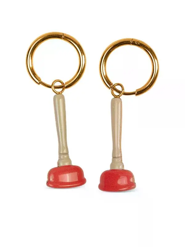 SELETTI X Toiletpaper Dangling Sink Plunger Earrings - Gold
