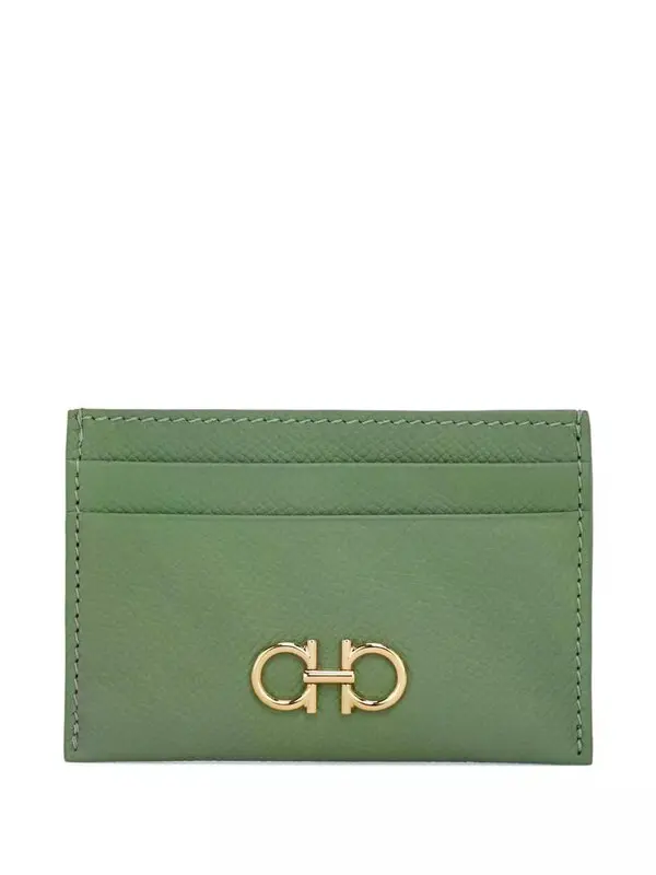 FERRAGAMO Gancini Hammered Leather Card Holder - Green