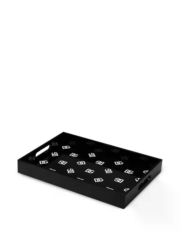 DOLCE & GABBANA CASA Logo-print Rectangular-shape Tray - Black