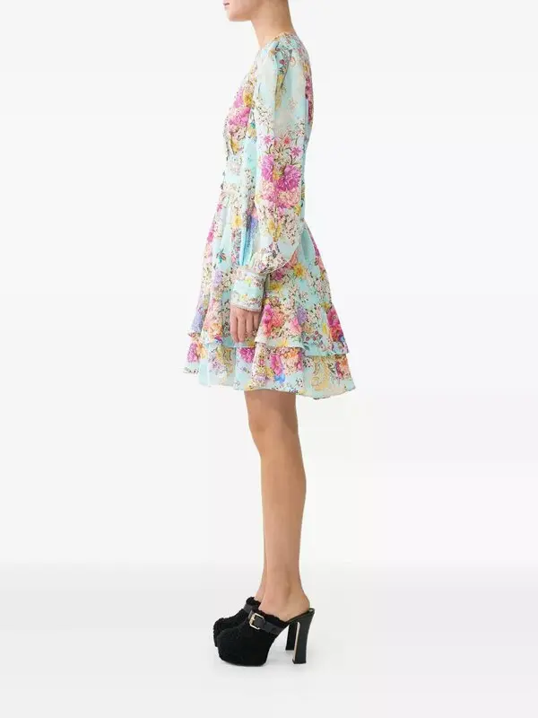 Camilla Bazaar Blooms Frilled Mini Dress - Blue