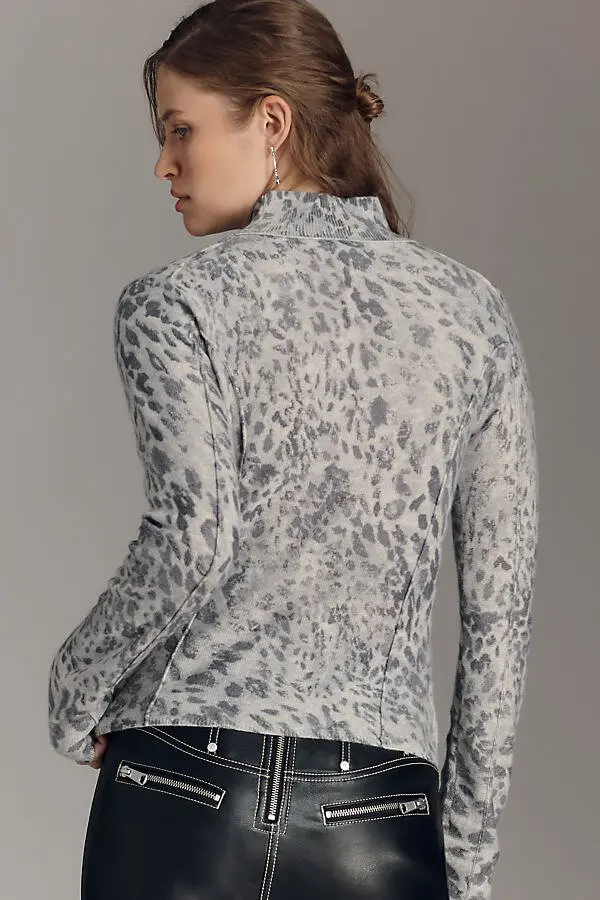 PILCRO Mock Neck Cashmere Sweater - Grey Pattern