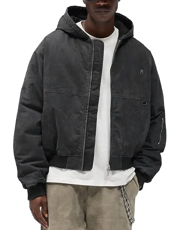 REPRESENT Hooded Oversized Bomber Jacket - Washed Black