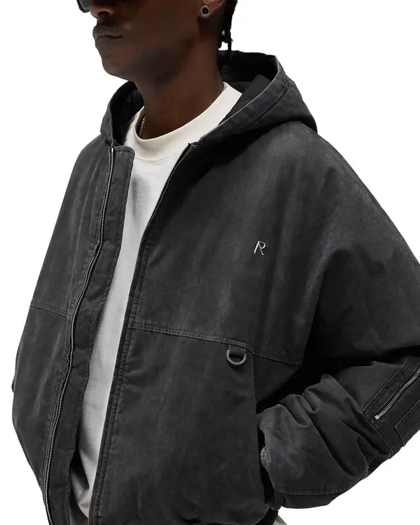 REPRESENT Hooded Oversized Bomber Jacket - Washed Black