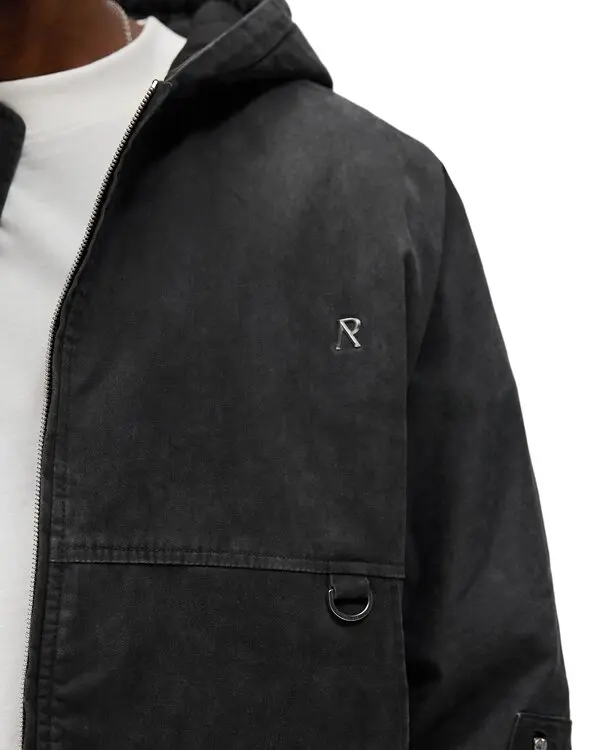 REPRESENT Hooded Oversized Bomber Jacket - Washed Black