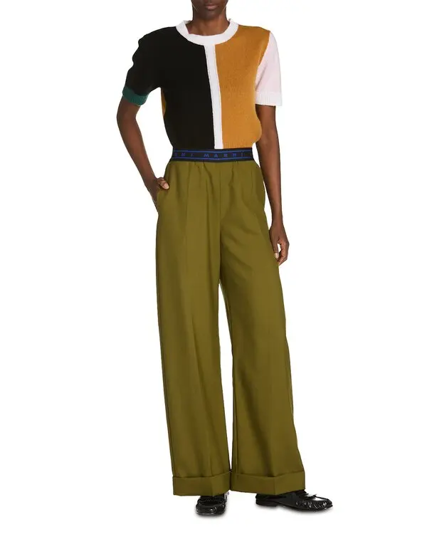 Marni Wool Logo Waistband Straight Pants