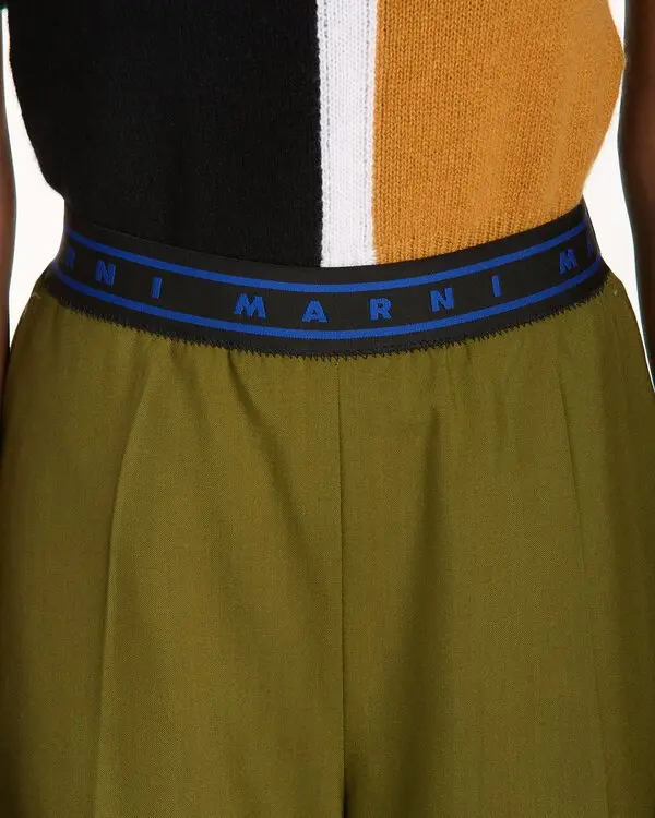 Marni Wool Logo Waistband Straight Pants