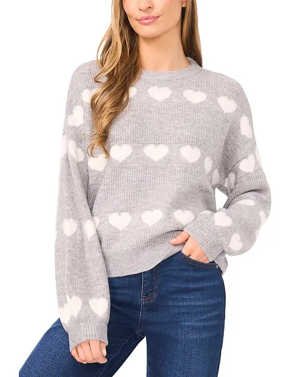 CECE DUPRAZ Heart Jacquard Crewneck Sweater - Light Heather Grey