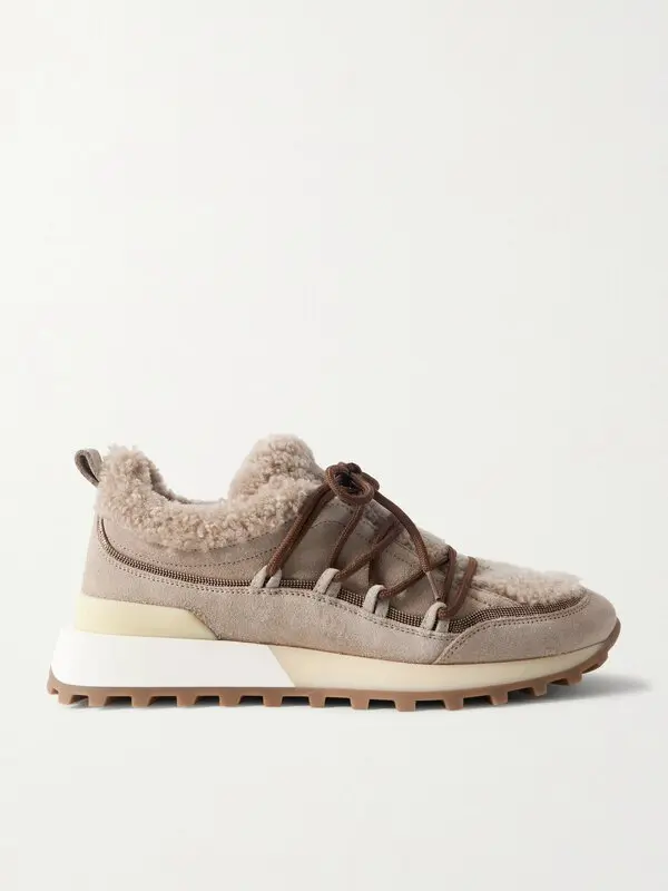 Brunello Cucinelli Bead-embellished Shearling Sneakers