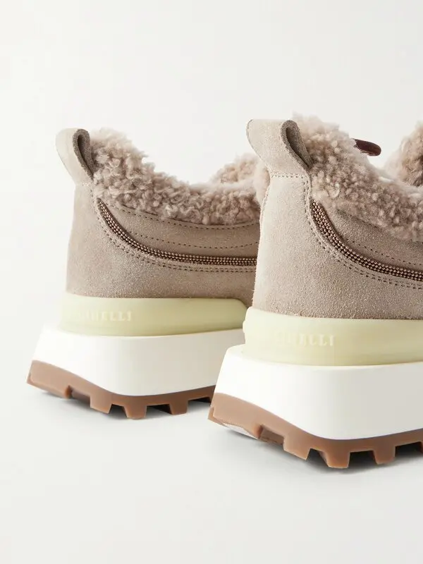 Brunello Cucinelli Bead-embellished Shearling Sneakers