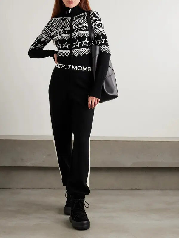 Perfect Moment Intarsia Merino Wool Zip-up Bodysuit