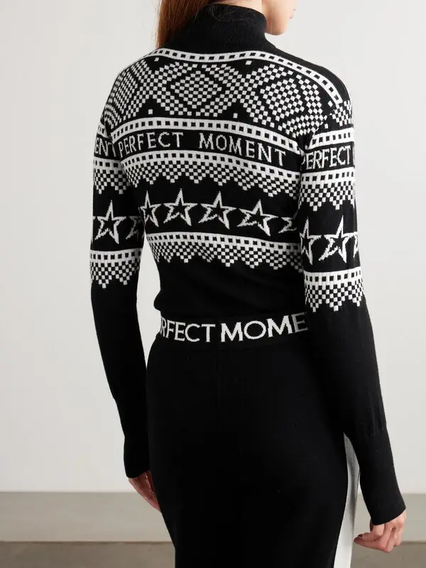 Perfect Moment Intarsia Merino Wool Zip-up Bodysuit