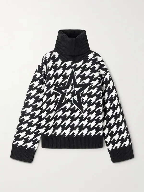 Perfect Moment Jacquard-knit Houndstooth Wool Turtleneck Sweater - Black