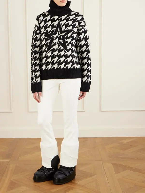 Perfect Moment Jacquard-knit Houndstooth Wool Turtleneck Sweater - Black