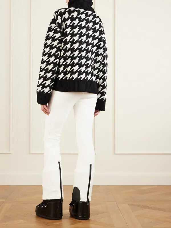 Perfect Moment Jacquard-knit Houndstooth Wool Turtleneck Sweater - Black