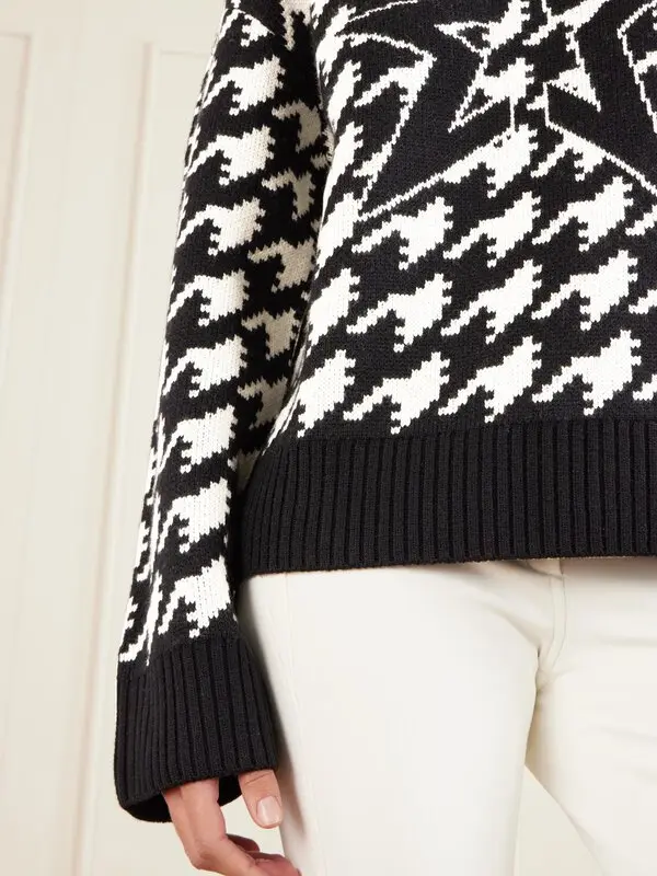 Perfect Moment Jacquard-knit Houndstooth Wool Turtleneck Sweater - Black