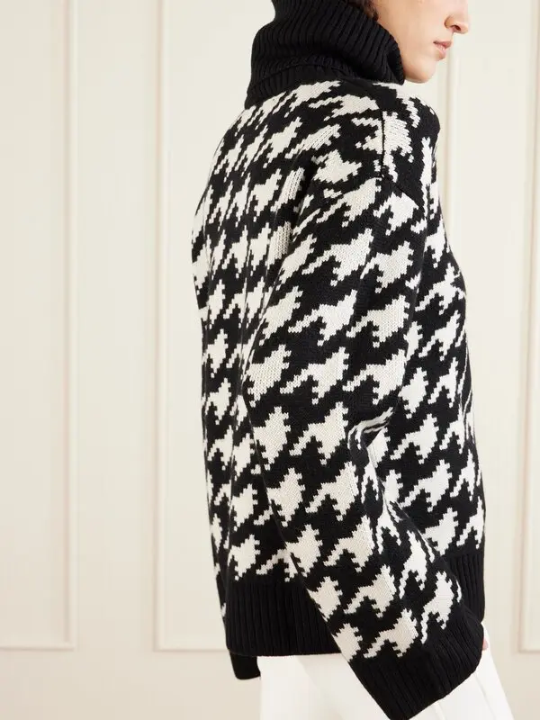 Perfect Moment Jacquard-knit Houndstooth Wool Turtleneck Sweater - Black
