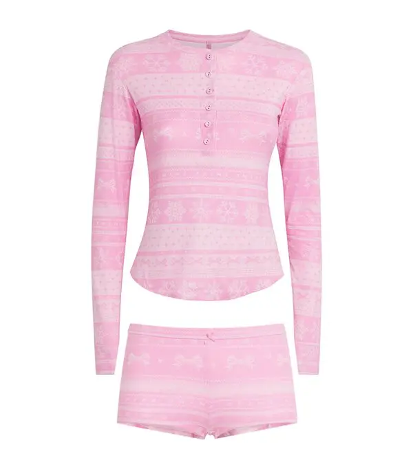 SKIMS Pointelle Henley Pyjama Set - Pink