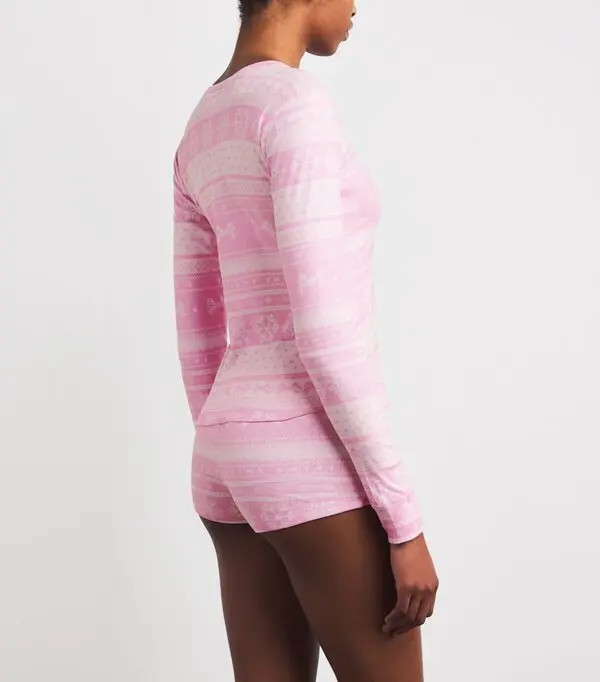 SKIMS Pointelle Henley Pyjama Set - Pink